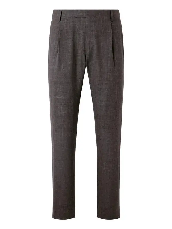 Mr P. Straight-leg Pleated Wool, Silk And Linen-blend Trousers - Brown