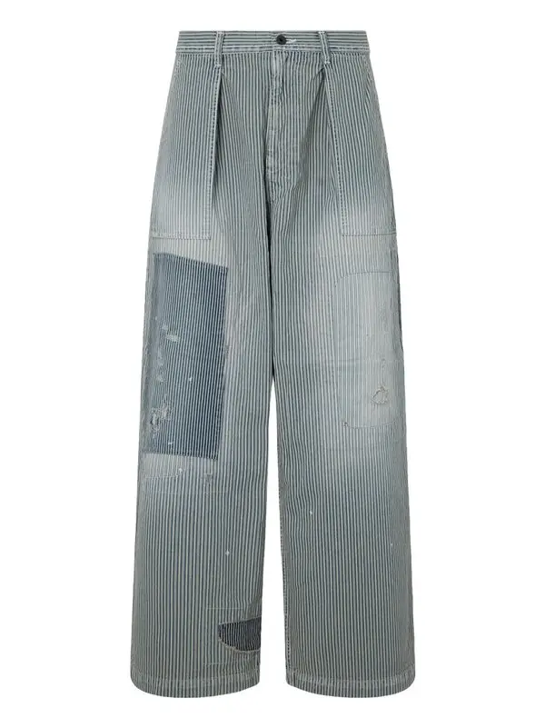 Kapital Liberty Hickoree Fatigue Wide-leg Striped Cotton-twill Trousers - Blue