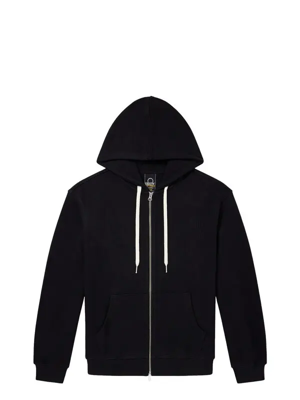 FRIZMWORKS Waffle-knit Cotton Zip-up Hoodie - Black