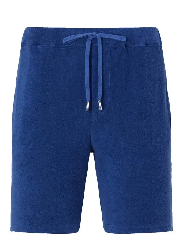 Fedeli Slim-fit Cotton-terry Drawstring Shorts - Blue