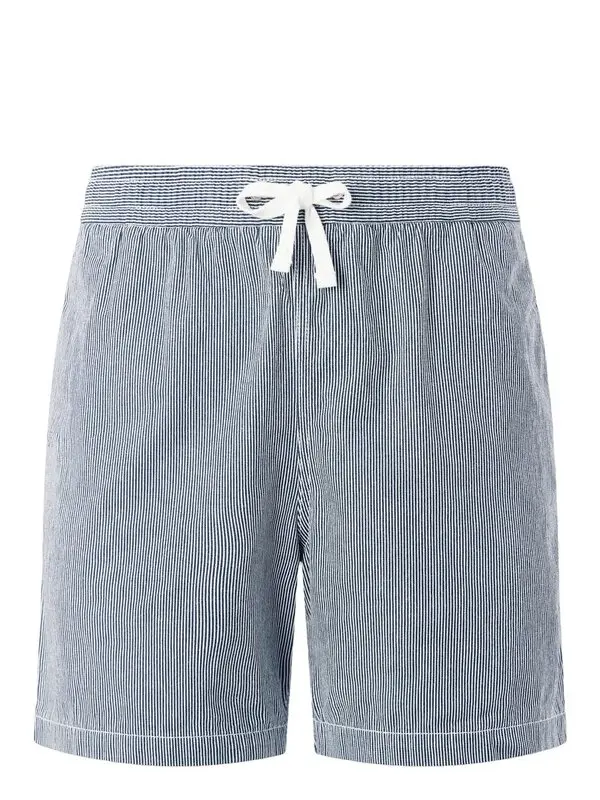 DRAKE'S Straight-leg Striped Cotton Drawstring Shorts - Blue