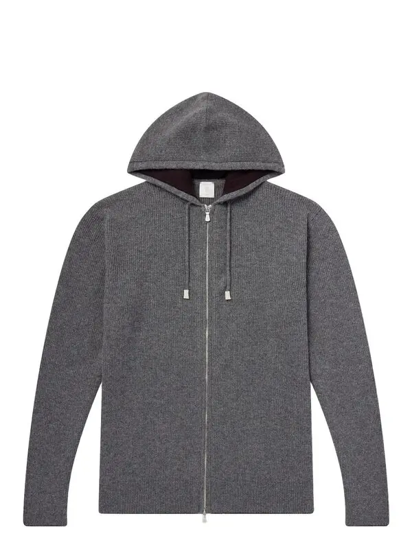 Eleventy Ribbed Cashmere Zip-up Hoodie - Gray