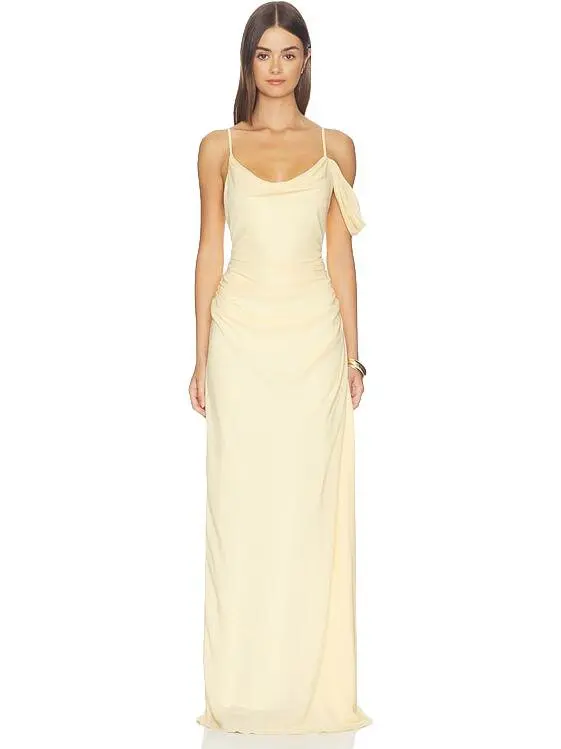 WITH HARPER LU Draped Gown - Lemon