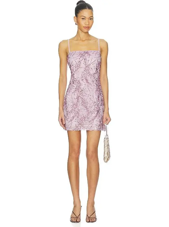 WITH HARPER LU Lavender Lace Embellished Mini Dress - Lavender Sequin