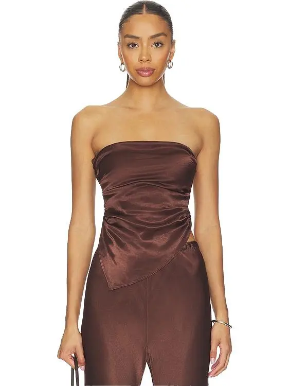 LAMARQUE Asymmetrical Strapless Satin Top - Brown
