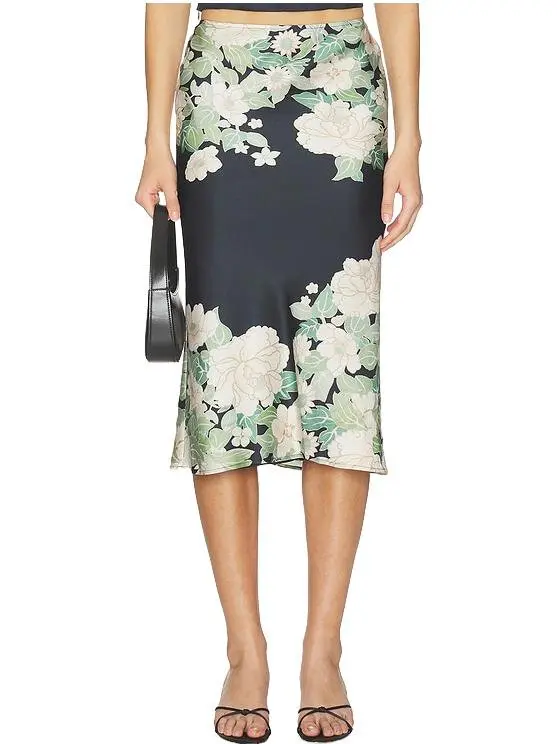 SAU LEE Dara Floral Print Midi Skirt - Black Multi