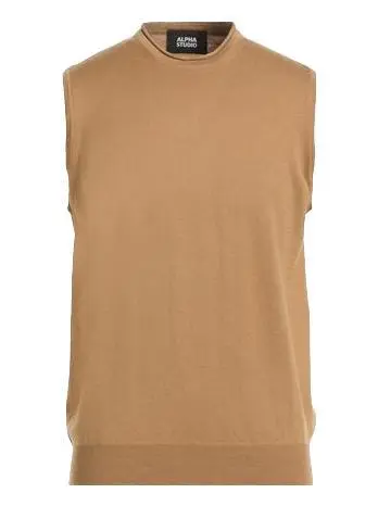 Alpha Studio Wool Sleeveless Crewneck Sweater - Beige