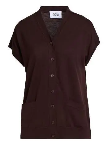 Alpha Studio Short Sleeve Wool Cardigan - Brown