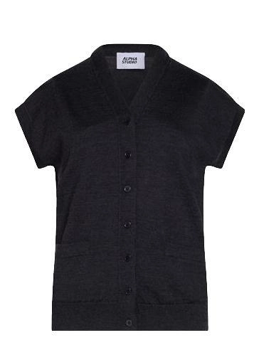 Alpha Studio Short Sleeve Wool Cardigan - Grey
