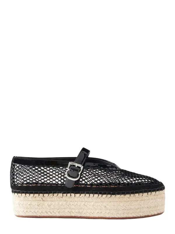 Alaïa Buckled Mesh Platform Espadrille Sandals - Black