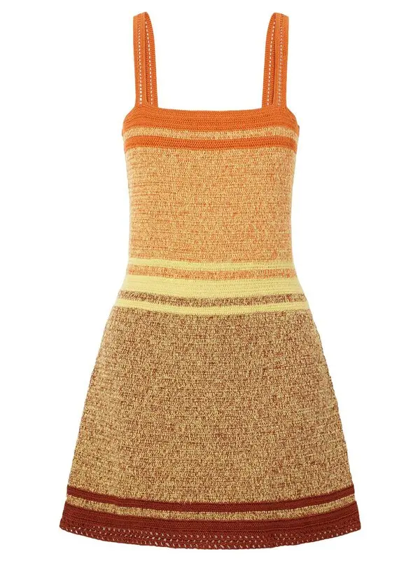 Escvdo Plumar Striped Crocheted Cotton Mini Dress - Orange