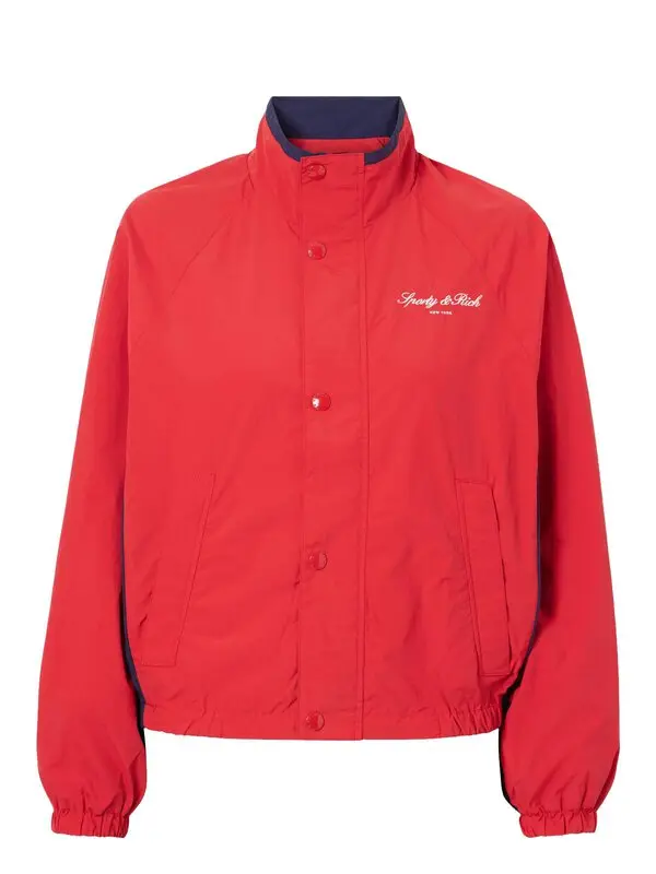 SPORTY & RICH Ny" Logo Embroidered Shell Jacket - Red