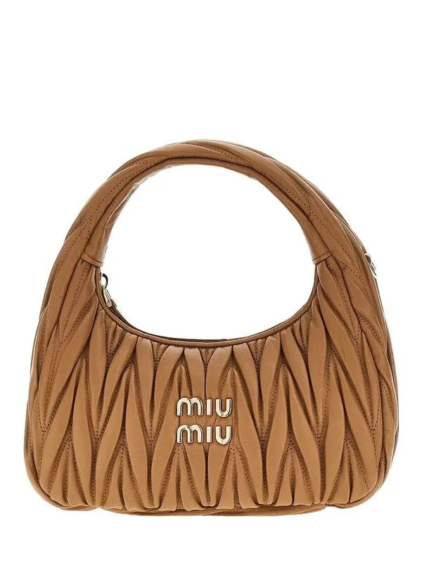 Miu Miu Small Matelassé Nappa Leather Hobo Bag - Brown