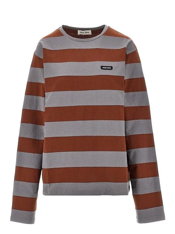 Miu Miu Striped Long-sleeved Jersey T-shirt - Multicolor