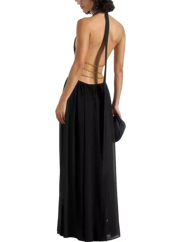 Manière De Voir Chain Belt Halter Maxi Dress - Black