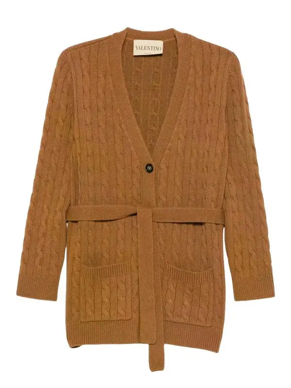 Valentino Garavani Cable Knit Belted Cardigan - Brown