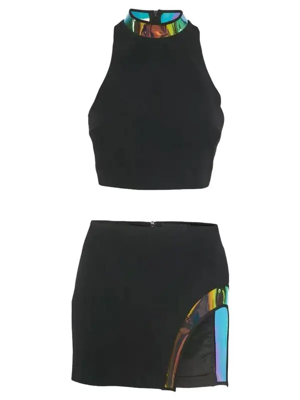 David Koma Hologram Vinyl-trim Skirt Set - Black