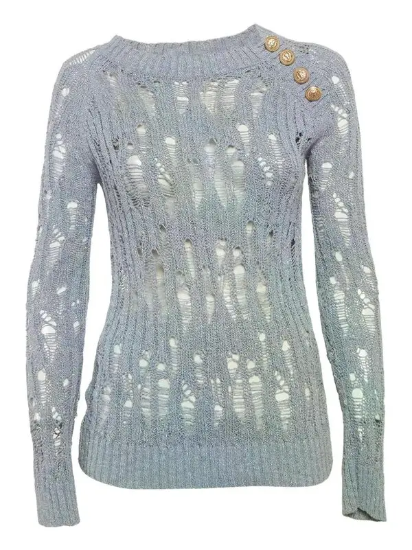 Balmain Lurex-knit Open-knit Sweater - Blue