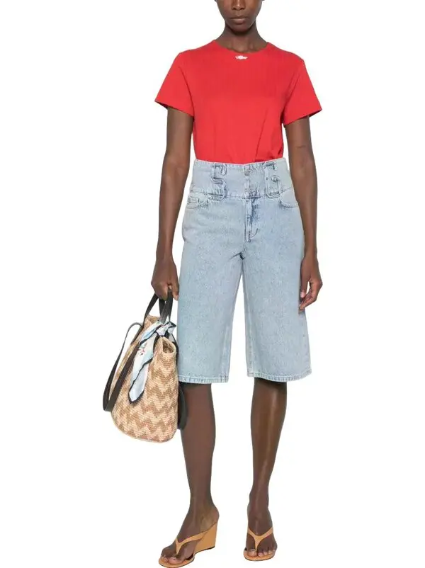 Stine Goya Ribbed Bow Detail T-shirt - Red