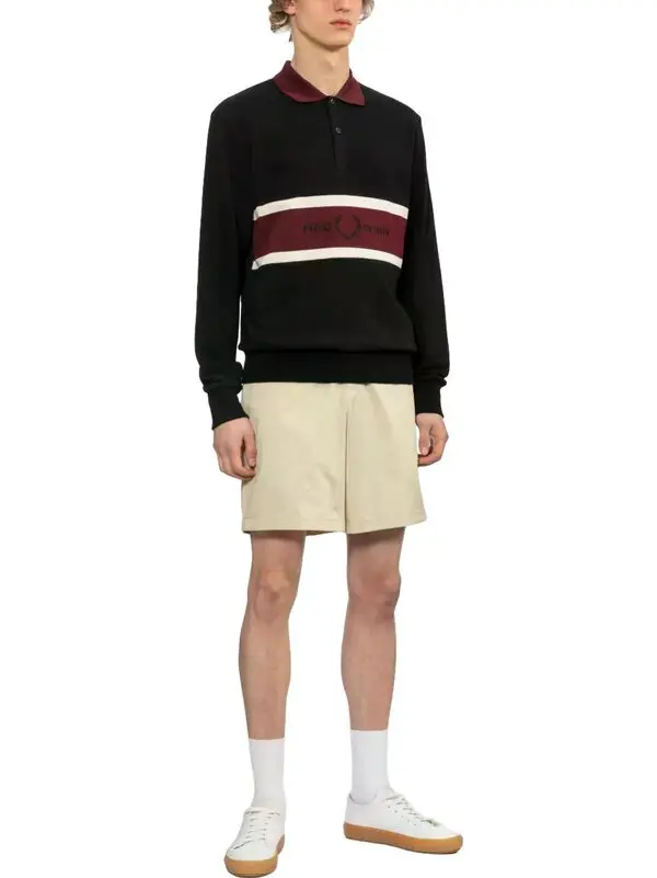 Fred Perry Logo-embroidered Panelled Polo Shirt - Black
