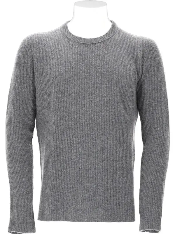 ROBERTO COLLINA Ribbed Cashmere Crew Neck Pullover - Grey