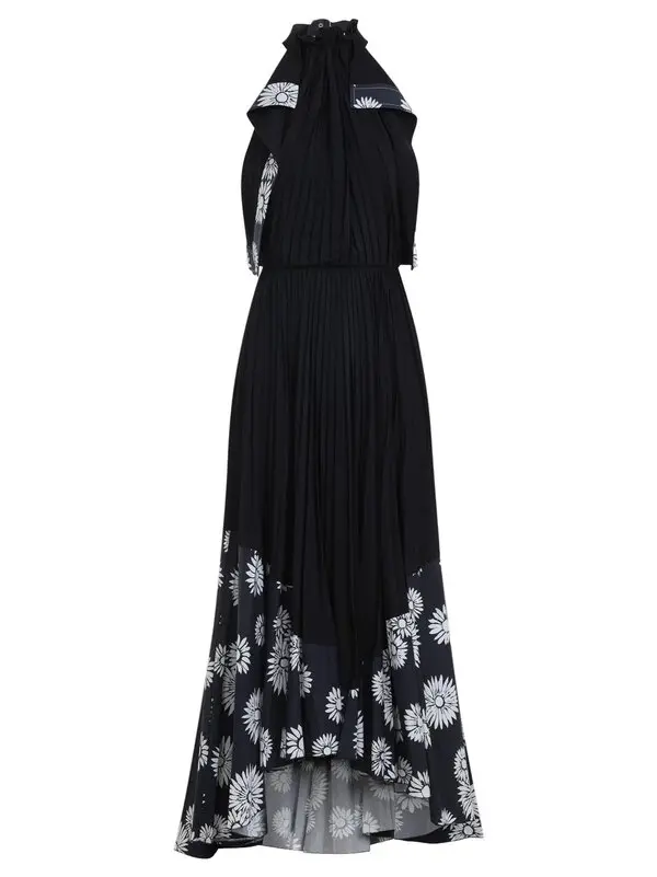 LANVIN Pleated Halterneck Maxi Dress With Floral Print - Black