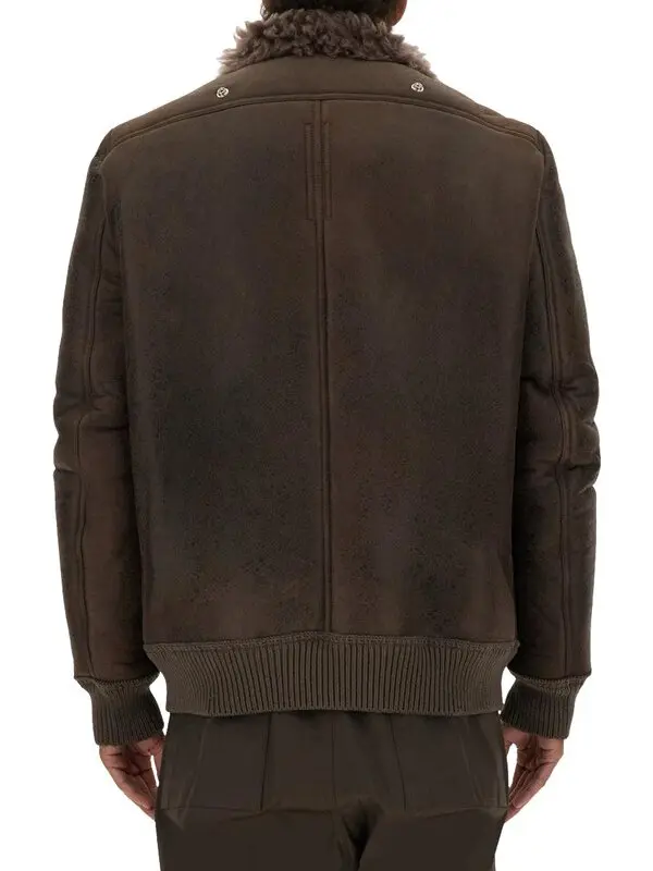 Rick Owens Hollywood Flight Jacket With Shearling Collar And Asymmetrical Zip - Grey