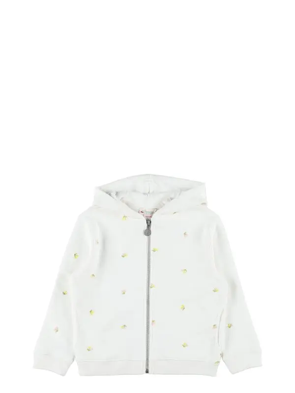 Bonpoint Embroidered Cherry Hoodie In Organic Cotton - Beige