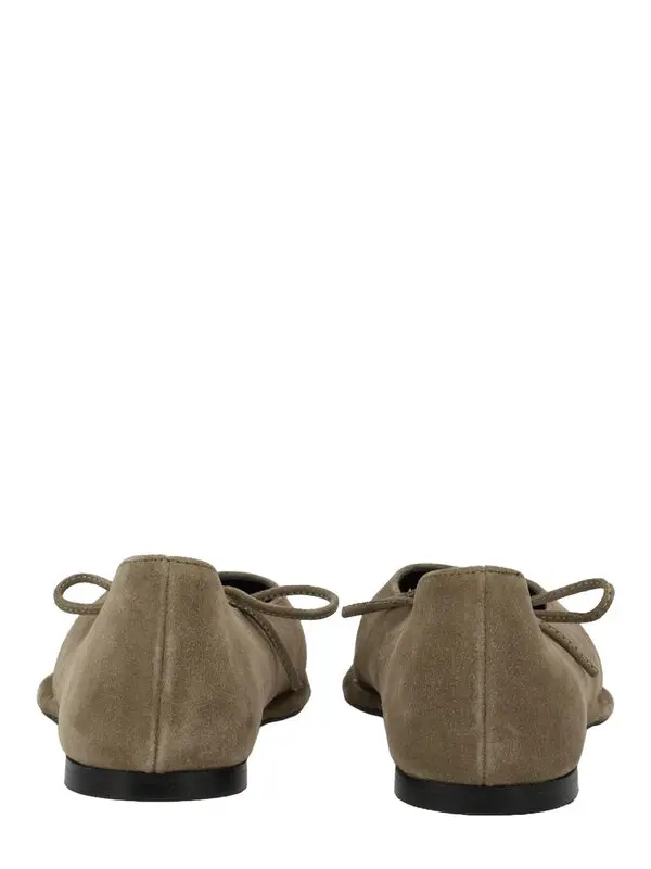 ALOHAS Suede Leather Ballet Flats With Tie Fastening - Brown
