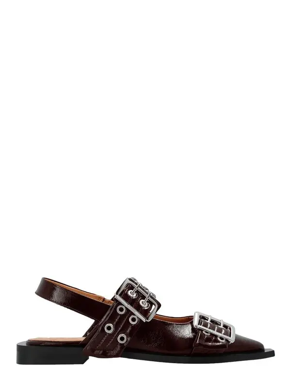 GANNI Slingback Block Heels With Metallic Buckles - Rosso