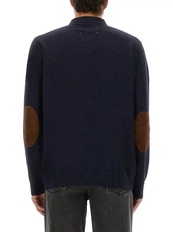 MAISON MARGIELA Buttoned Collar Wool Polo - Blue