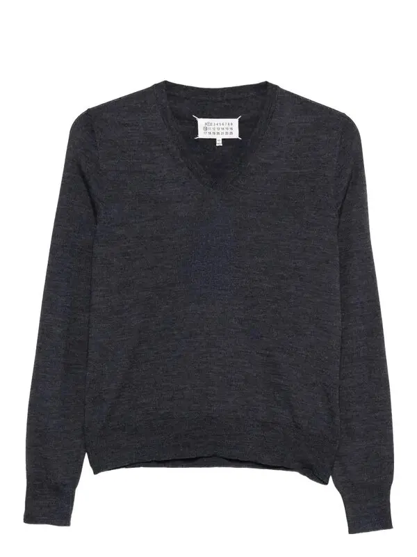 MAISON MARGIELA V-neck Wool Knit Top - Dark Blue