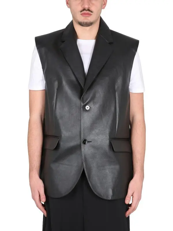 MAISON MARGIELA Leather Vest With Notched Lapel - Black