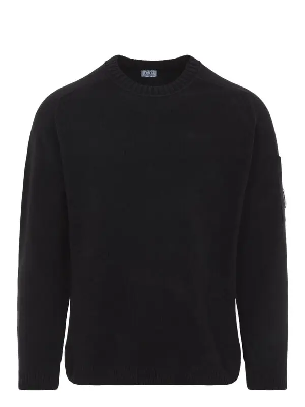 C.P. COMPANY Cotton Chenille Crewneck Lens Sweater - Black