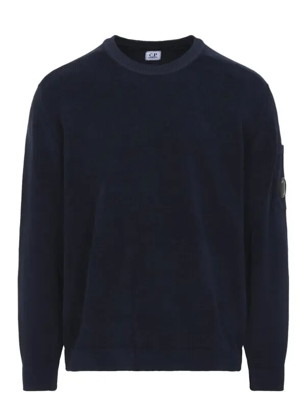 C.P. COMPANY Cotton Chenille Crewneck Lens Sweater - Blue