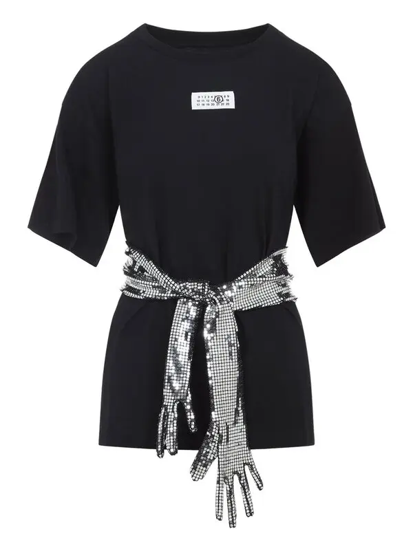 MAISON MARGIELA Cotton T-shirt With Glittering Detail - Black