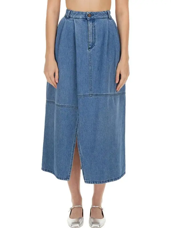 ALYSI Pleated Midi Skirt - Denim