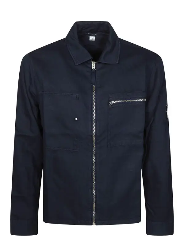C.P. COMPANY Zip-up Shirt Jacket With Logo - Blu