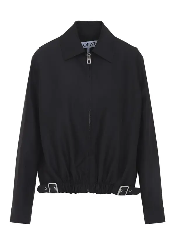 Loewe Belted Zip-up Jacket In Wool, Silk, And Leather Blend - Black