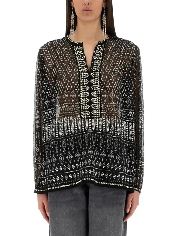 Isabel Marant Étoile Nickie Blouse Metallic Sheer Shirt - Black