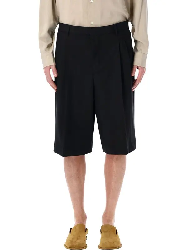 AMI Paris Wool Wide Bermuda Shorts - Black