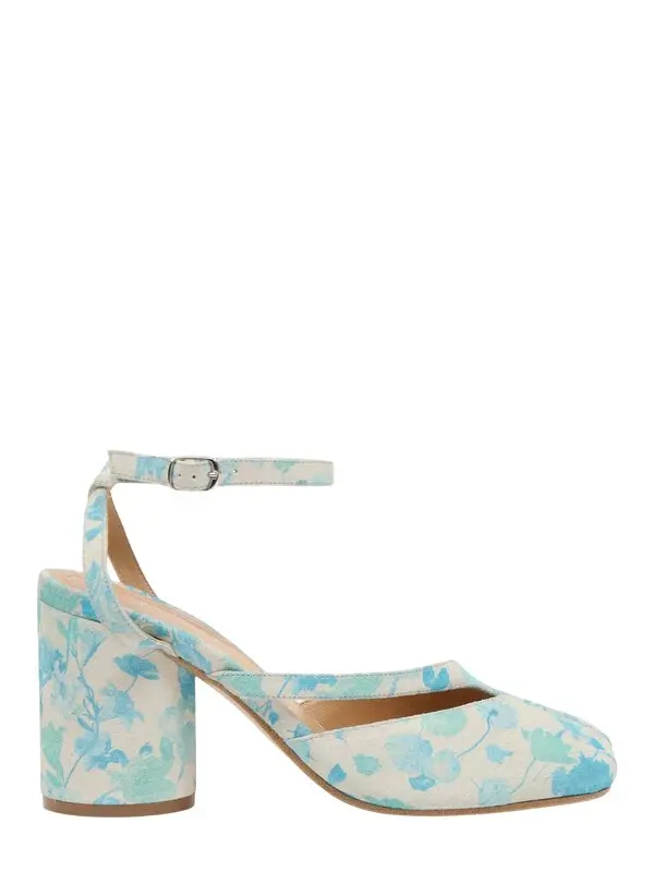 MAISON MARGIELA Tabi Toe Sandals With Block Heel And Floral Print - Light Blue
