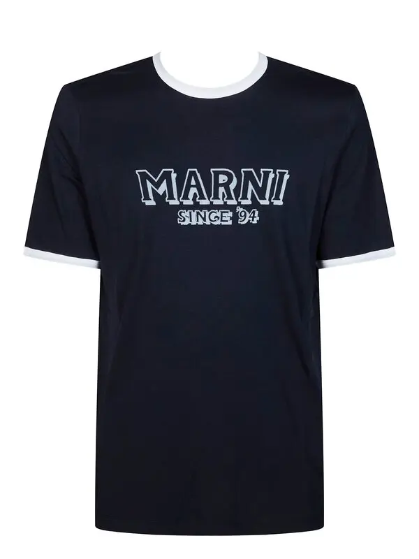 Marni Cotton T-shirt With Contrast Trims - Blu