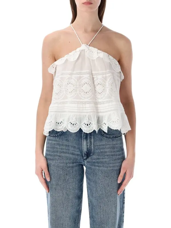 MARANT ETOILE Embroidered Lace Halter Top - White