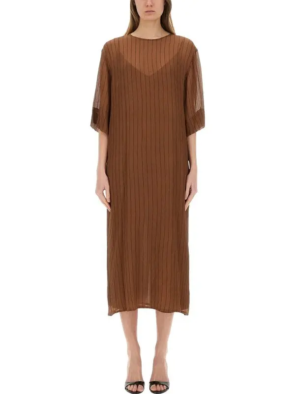 ALYSI Oversized Silk Midi Dress - Brown