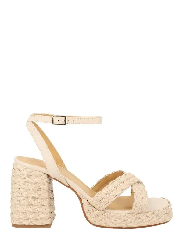 CastaÑer Raffia High Heel Strappy Sandals - Ivory