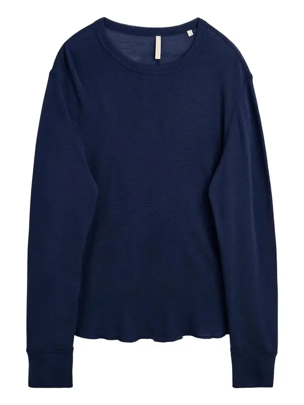 SUNFLOWER Wool T-shirt With Raw Hem And Tails - Blue
