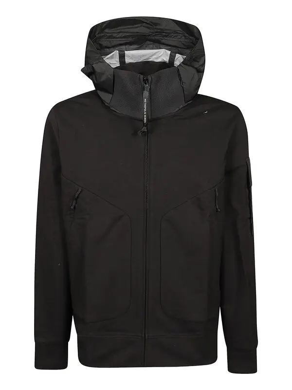 C.P. COMPANY Zip Fastening Hooded Sweatshirt With Logo Patch And Front Pockets - Black