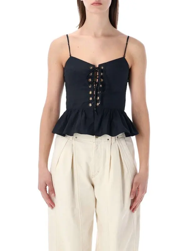 MARANT ETOILE Lace-up Peplum Top - Black
