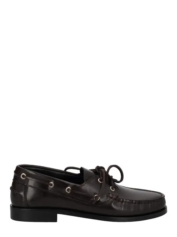AeydĒ Leather Boat Shoes With Contrast Stitching - Brown
